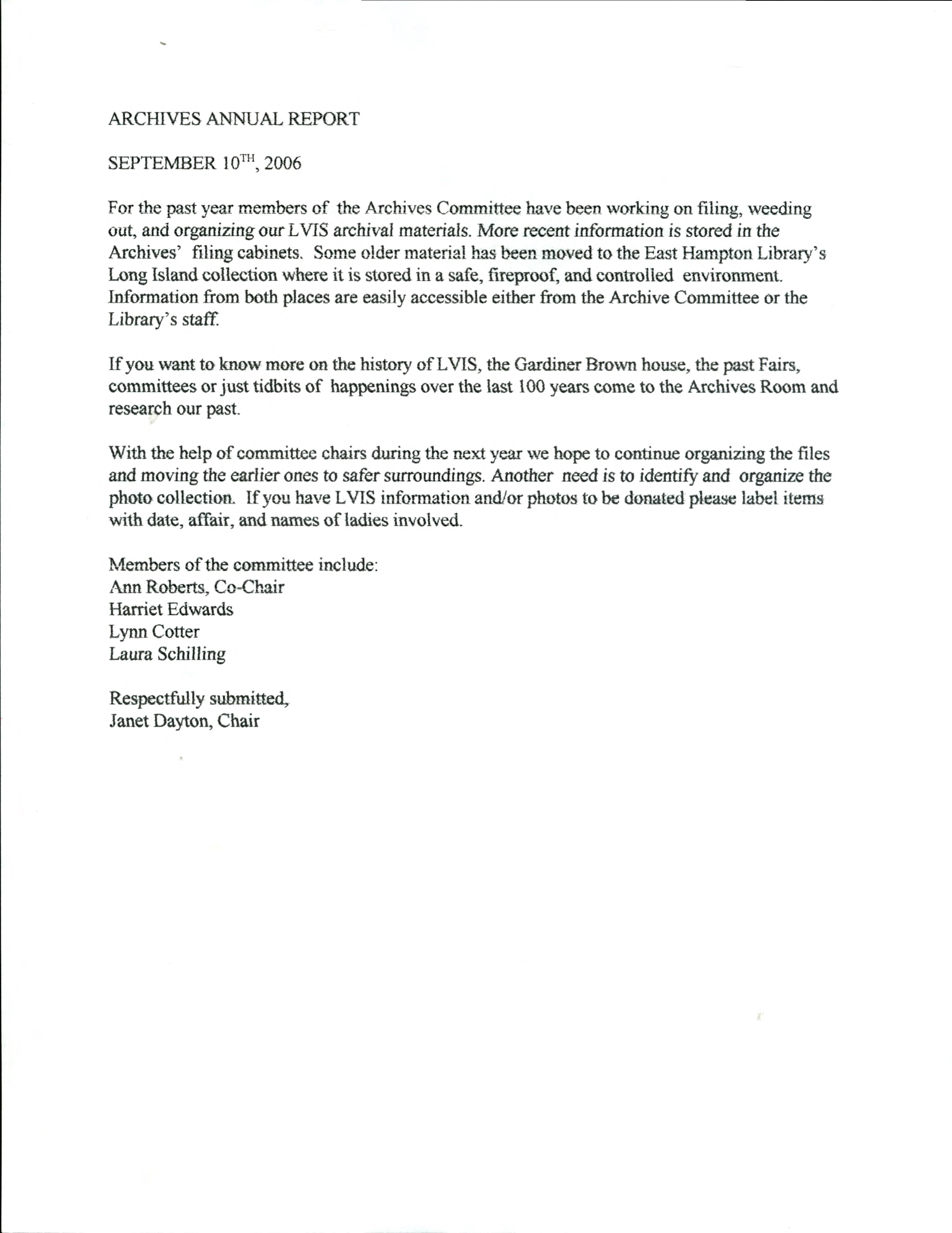 Archives Annual Report, September 10 2005