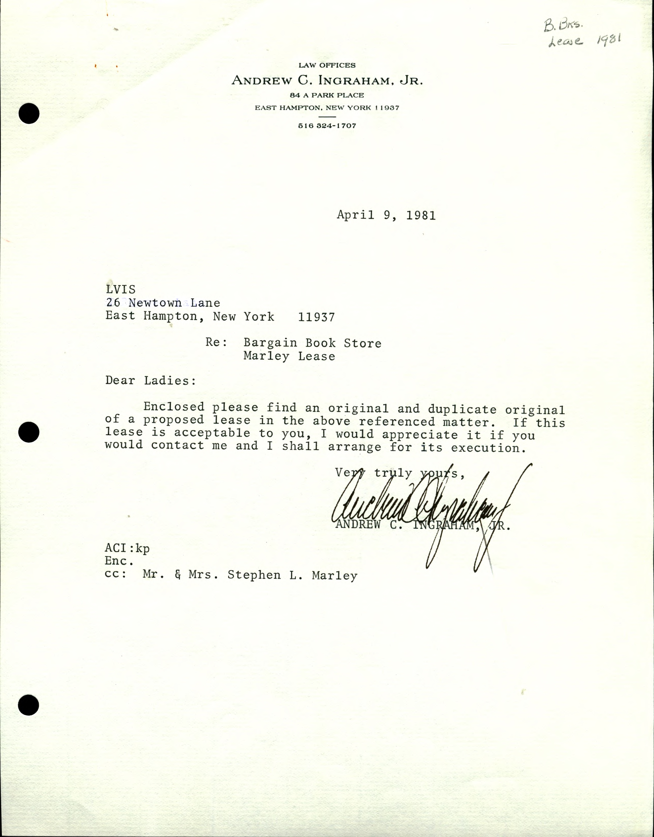 Letter, Andrew C. Ingraham Jr, April 09 1981