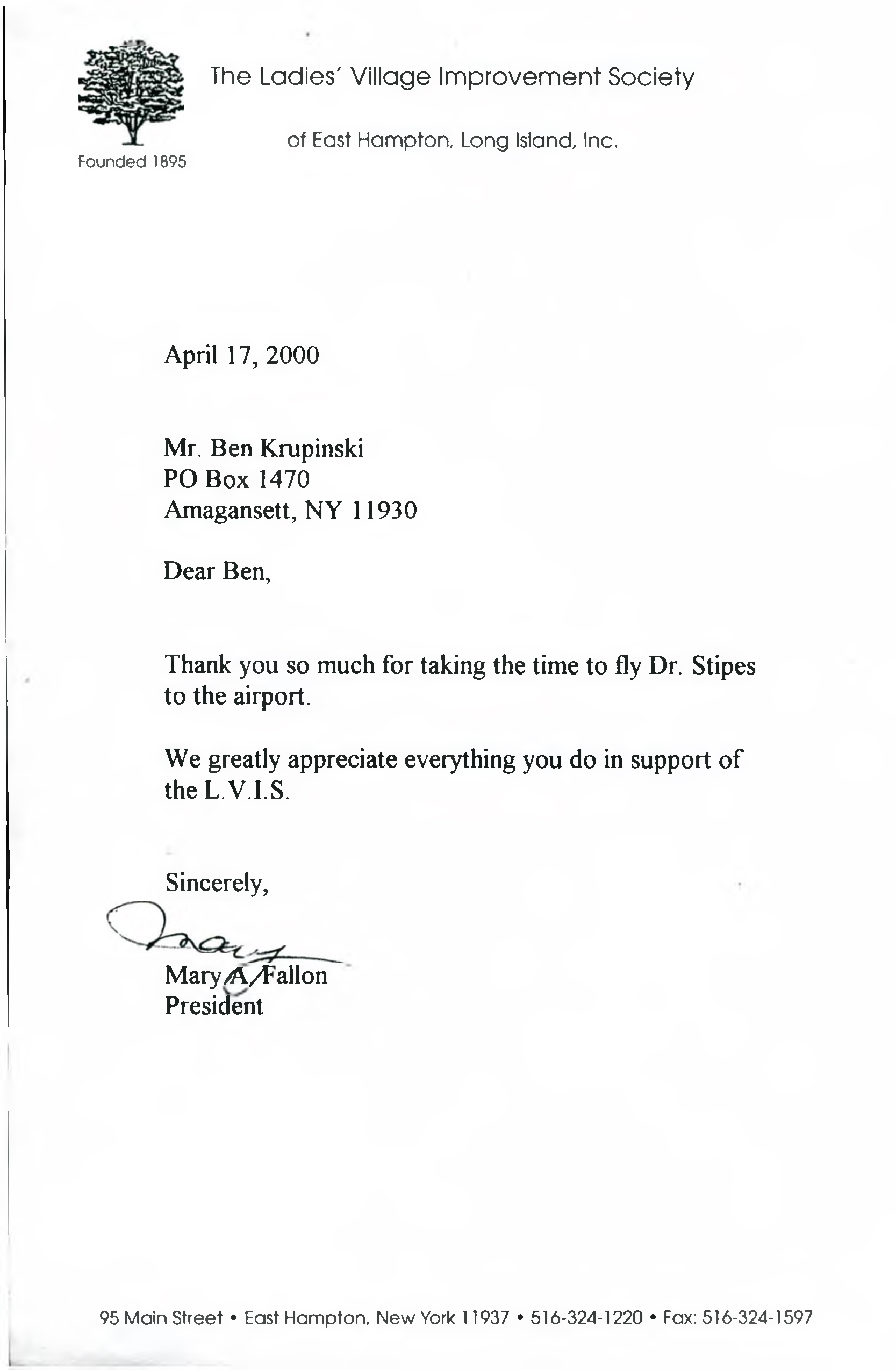 Letter, Mary Fallon to Ben Krupinski and Roy Parker, R. Jay Stipes ...
