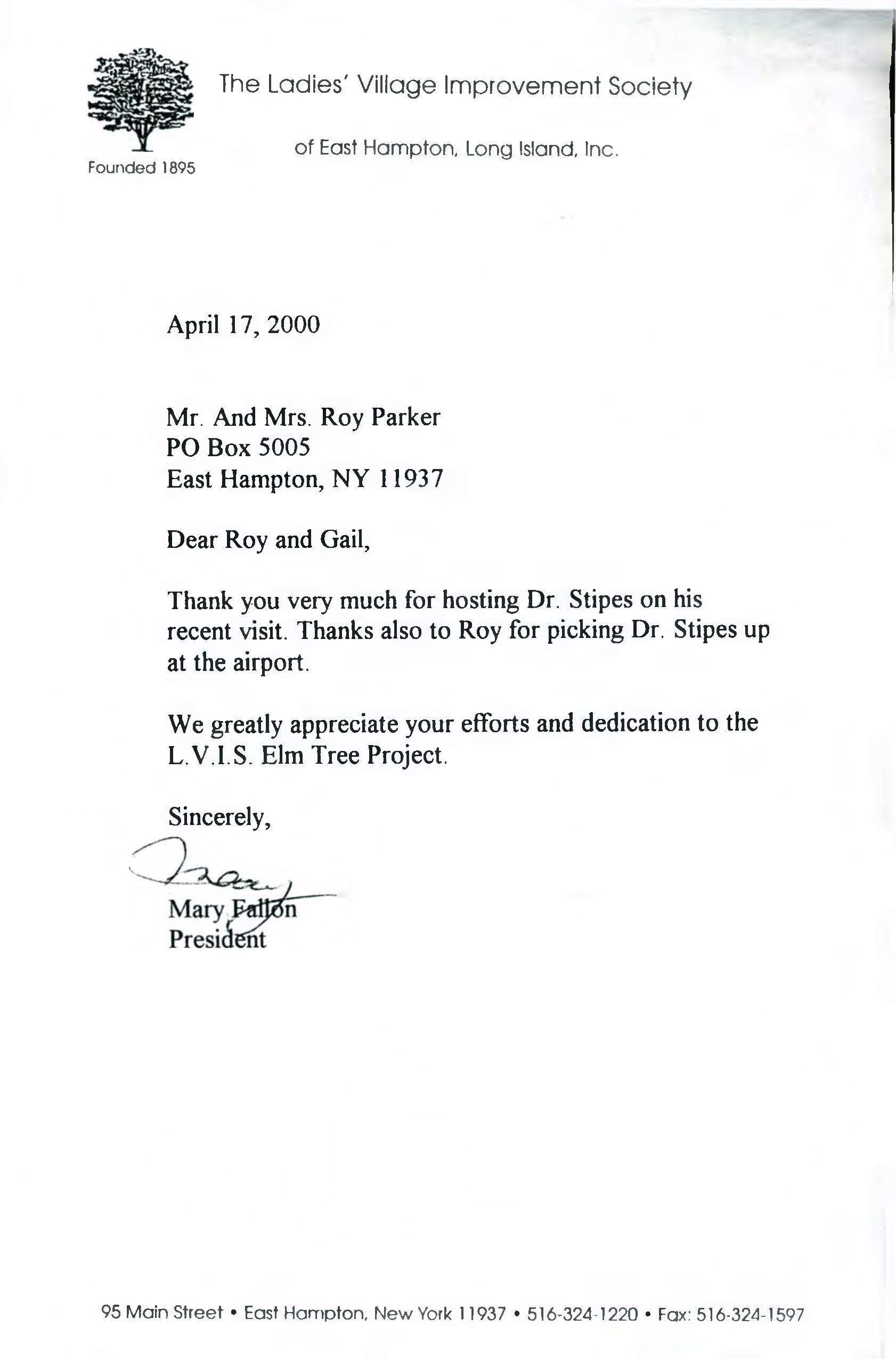 Letter, Mary Fallon to Ben Krupinski and Roy Parker, R. Jay Stipes ...