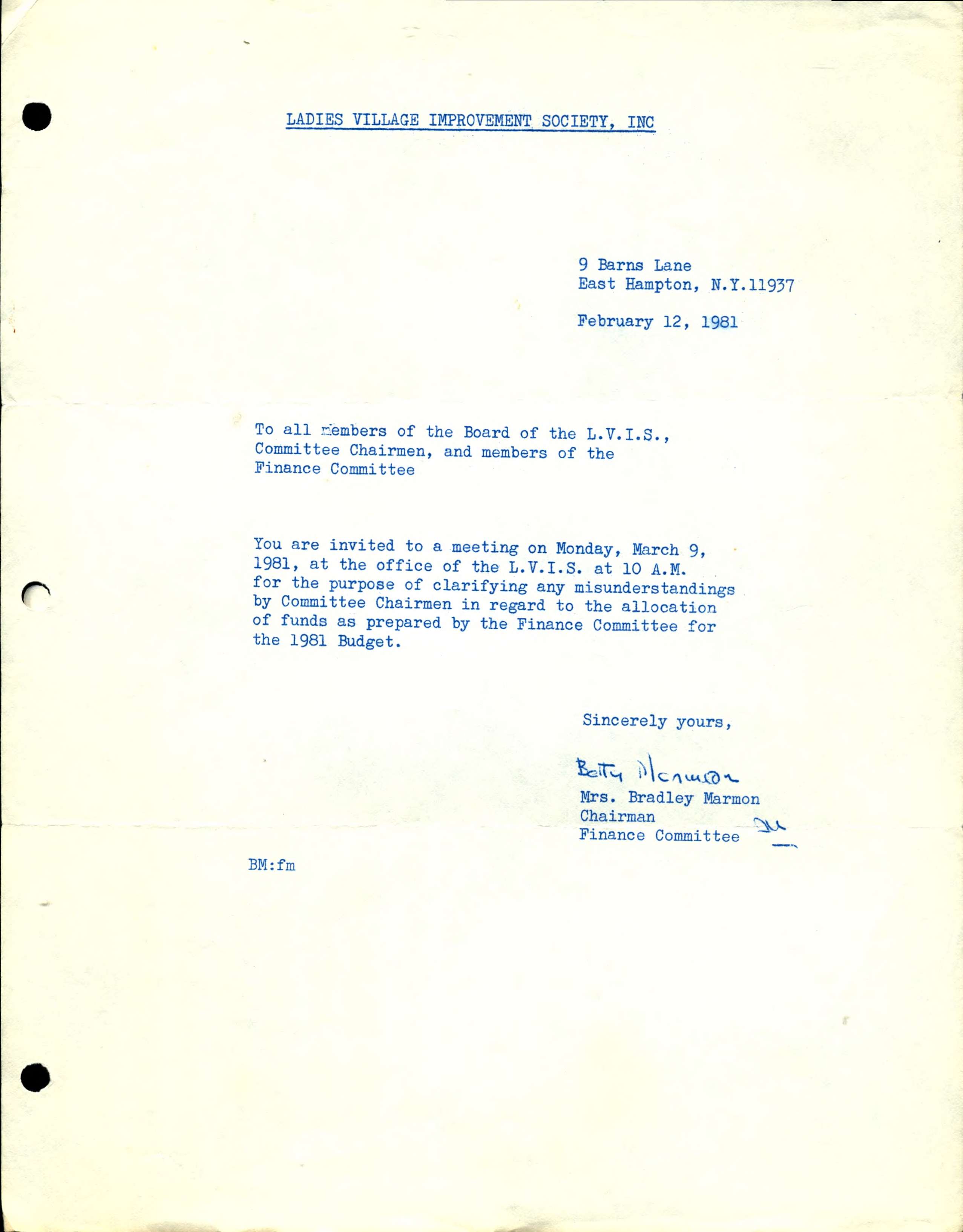 Landmark Budget Meeting Invitation, February 12 1981