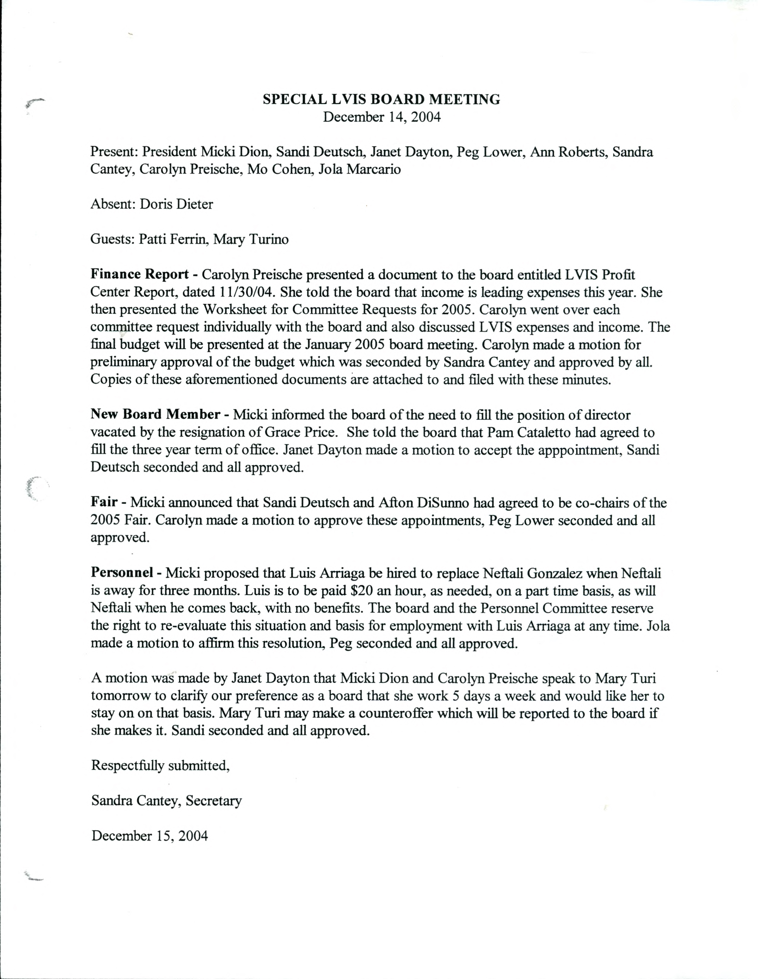 Minutes, December 14 2004