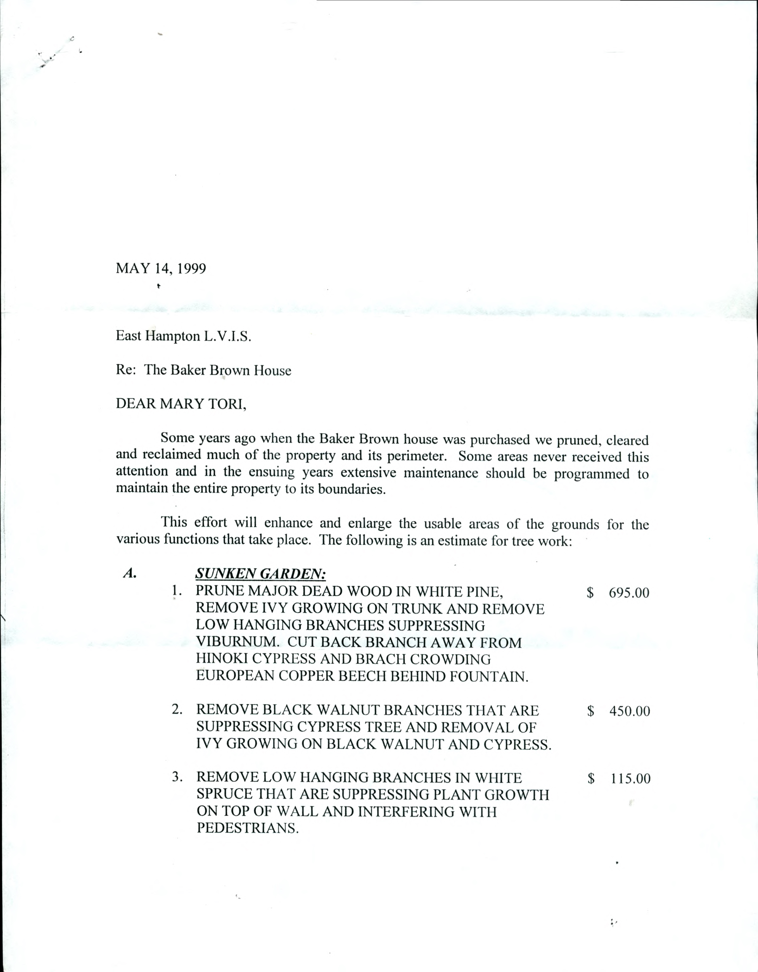 Proposal, Tony Mederios, Lawn Care, May 14 1999