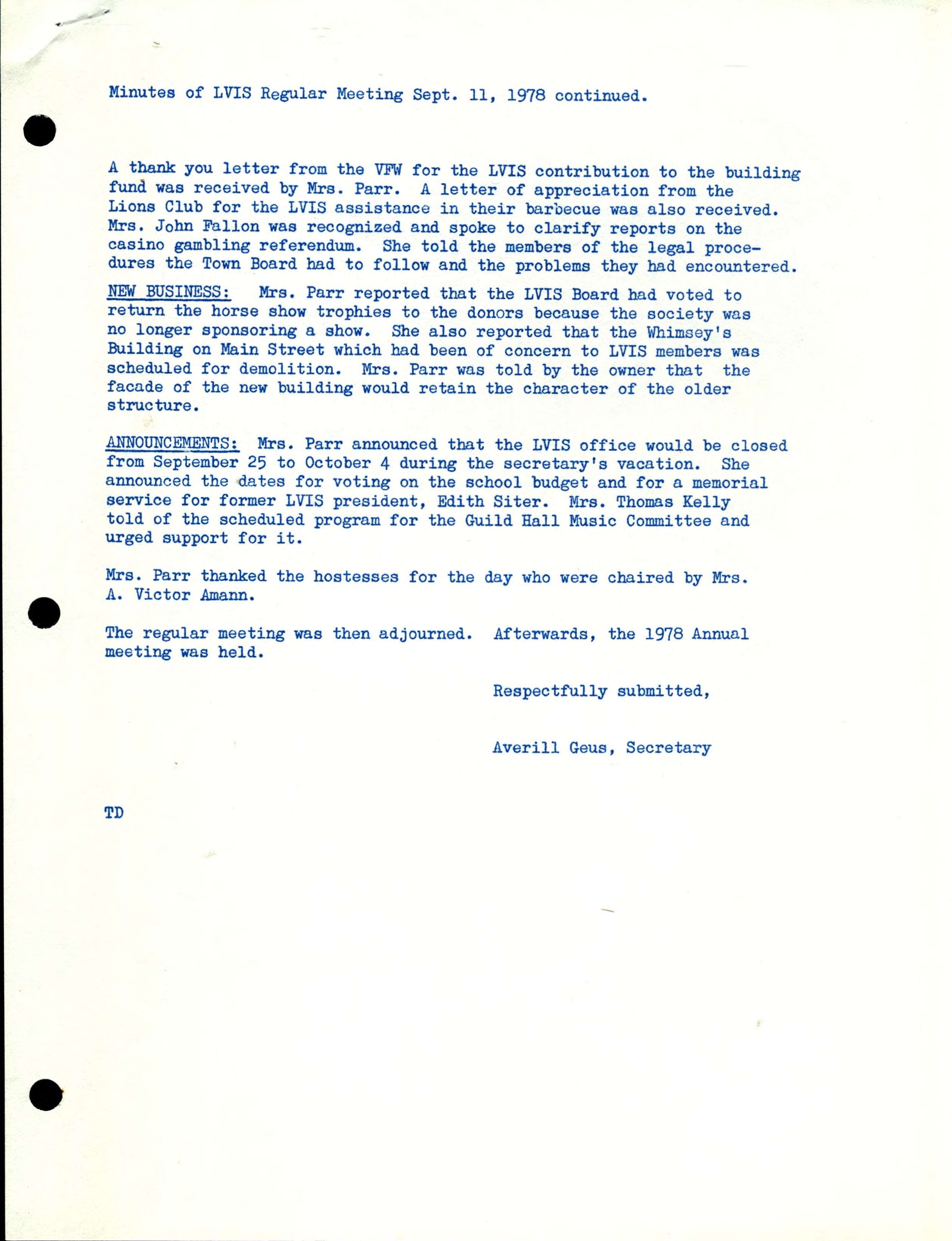 Minutes, September 11 1978