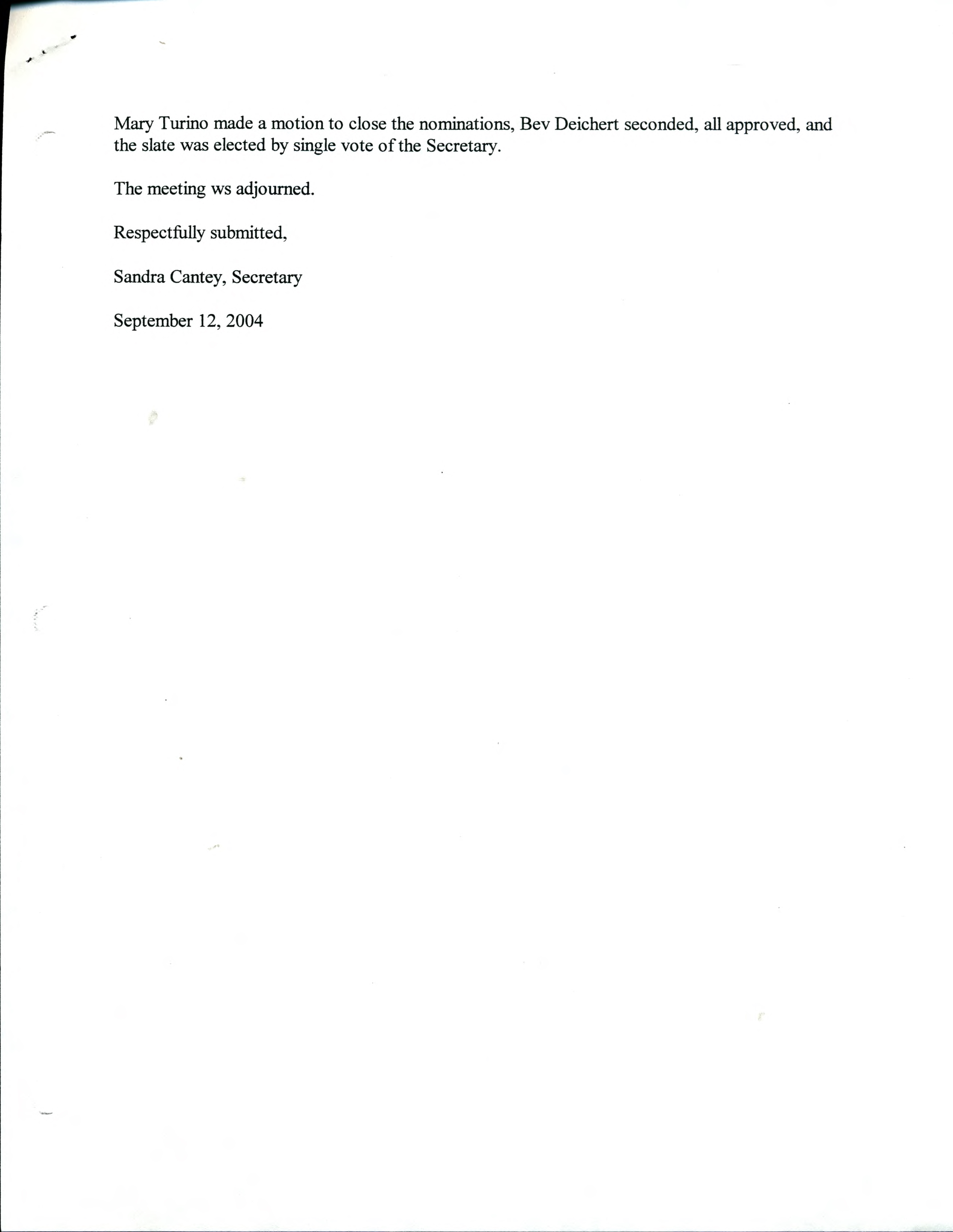 Minutes, September 11 2004