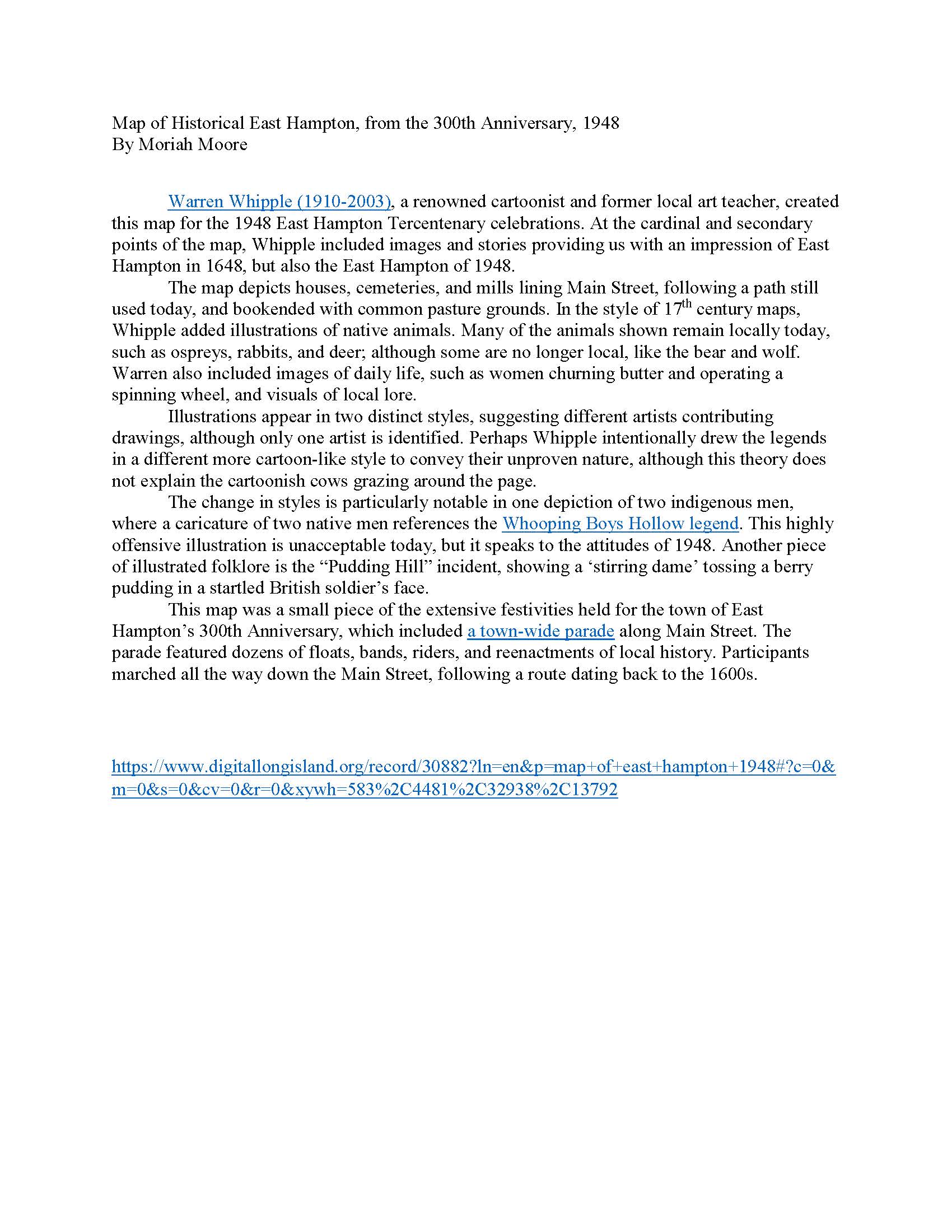 Map of Historical East Hampton, from the 300th Anniversary, 1948