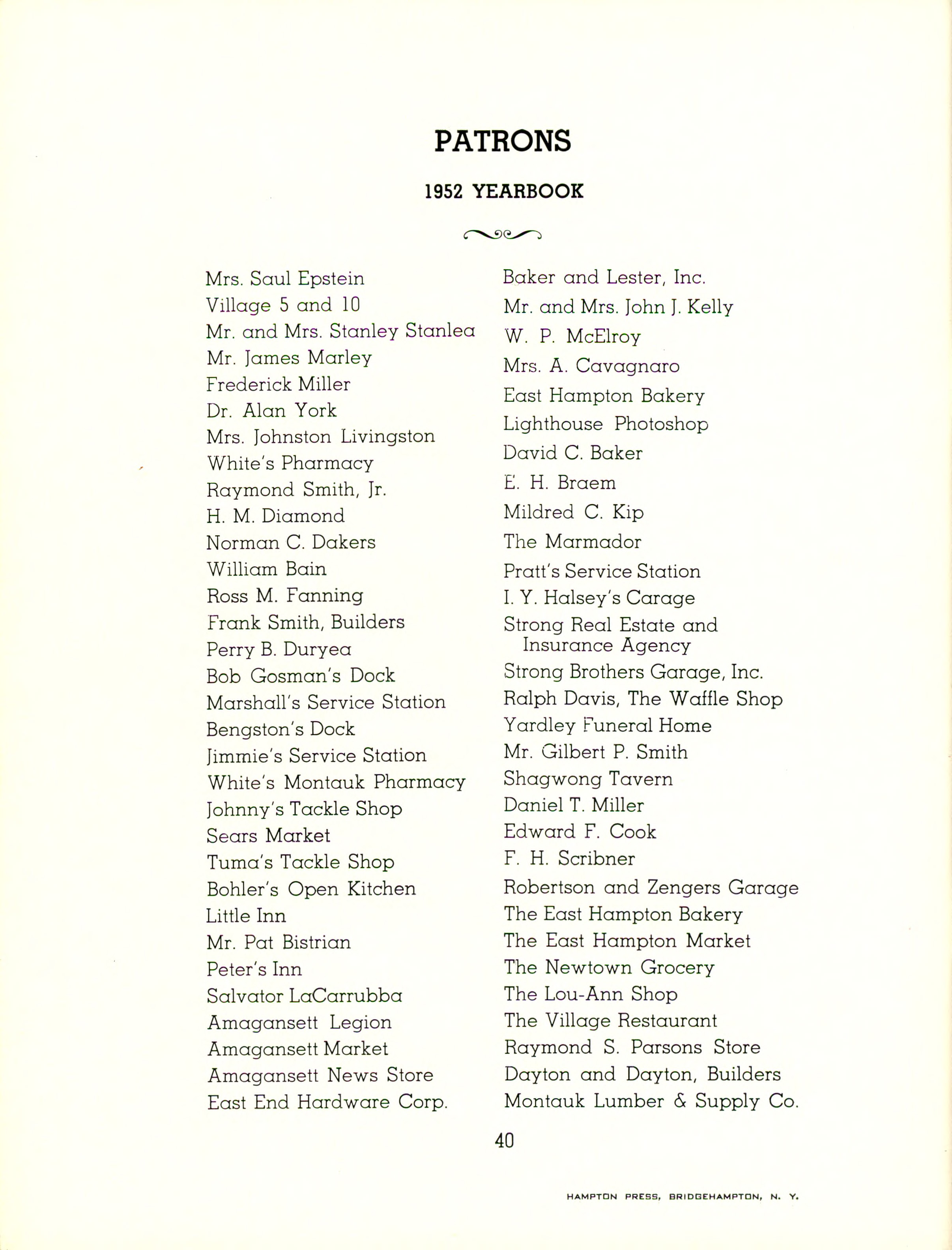 East Hampton High School Yearbook, 1952