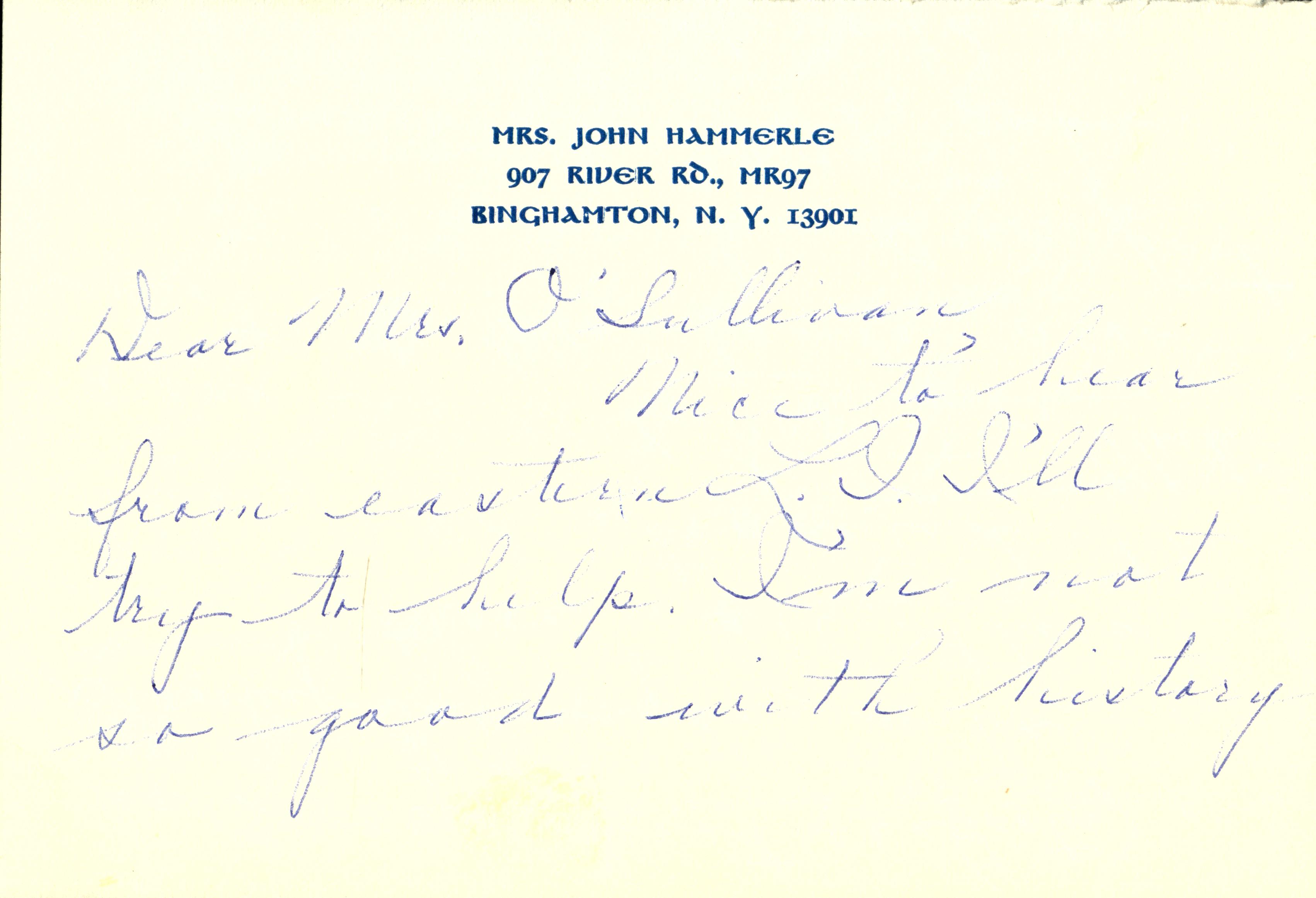 Hila Foster Hammerle to Mrs. O'Sullivan Regarding Talmage Genealogy ...