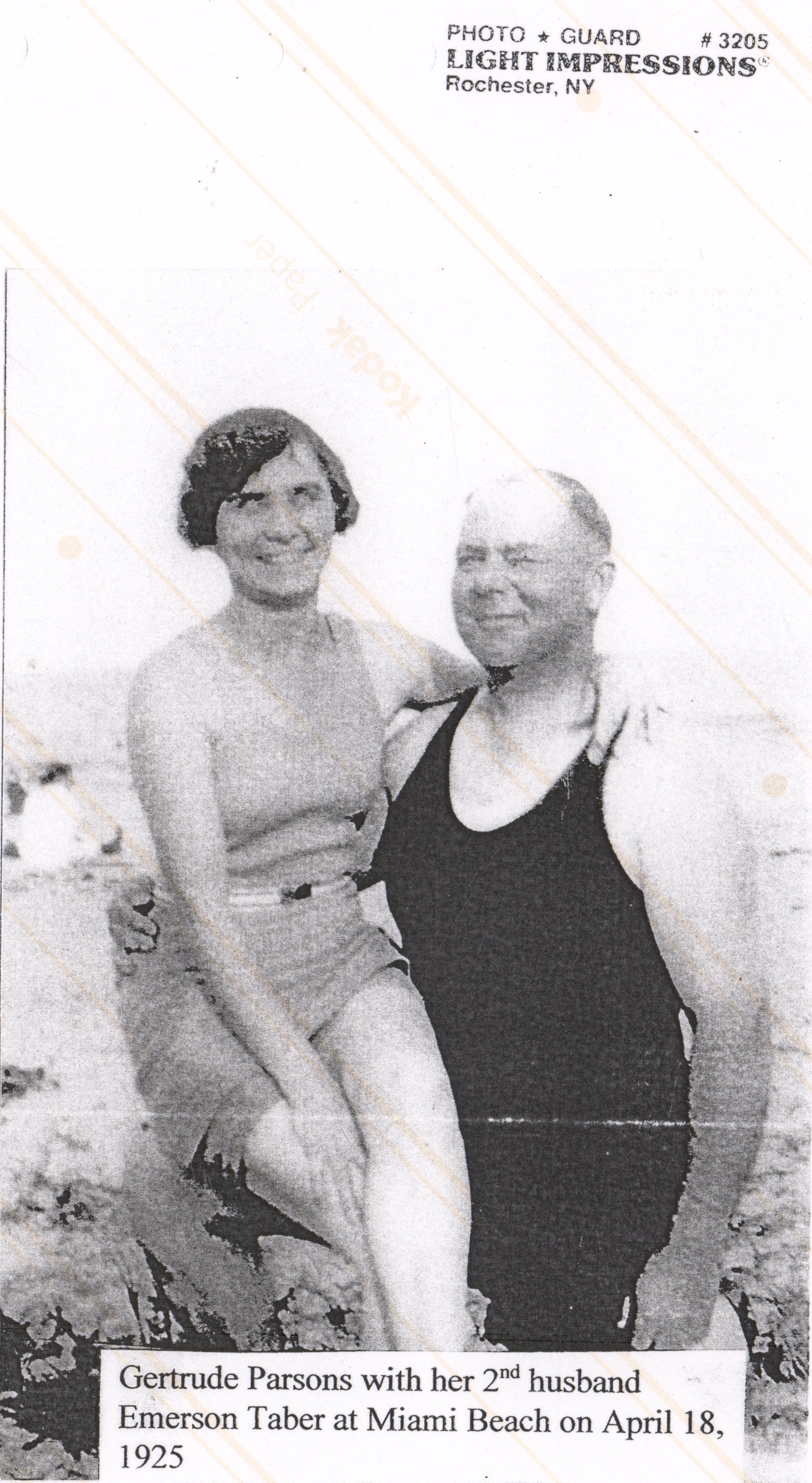Gertrude Parsons and Husband Emerson Taber at Miami Beach, April 18, 1925