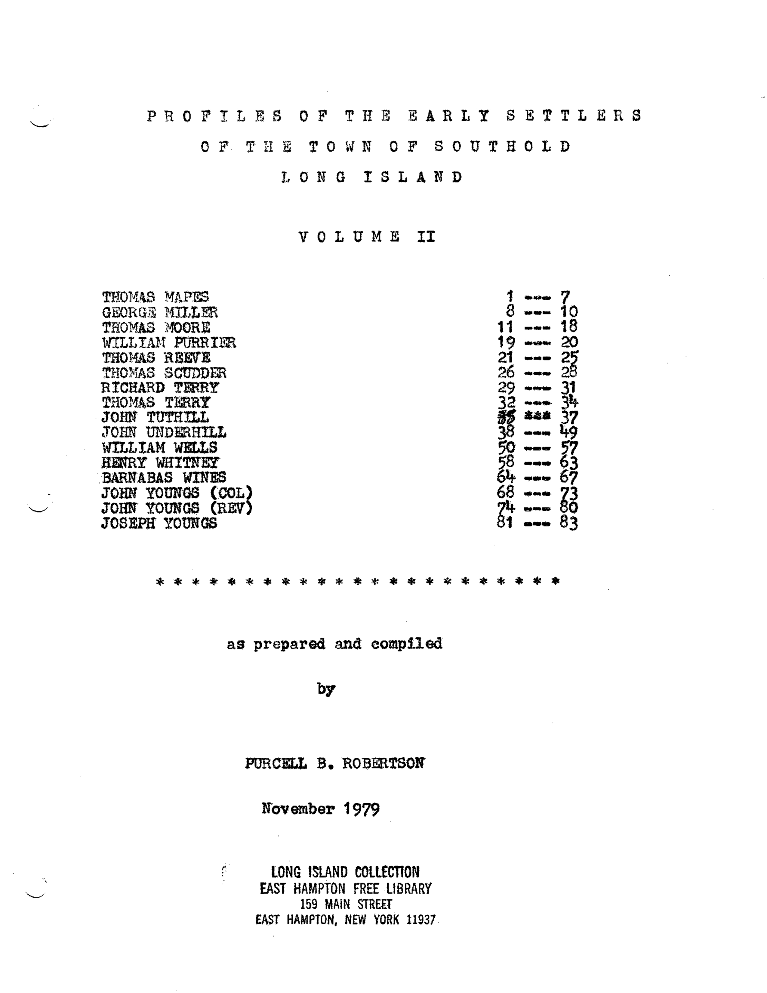 Profiles of the Early Settlers of Southold Volume 2