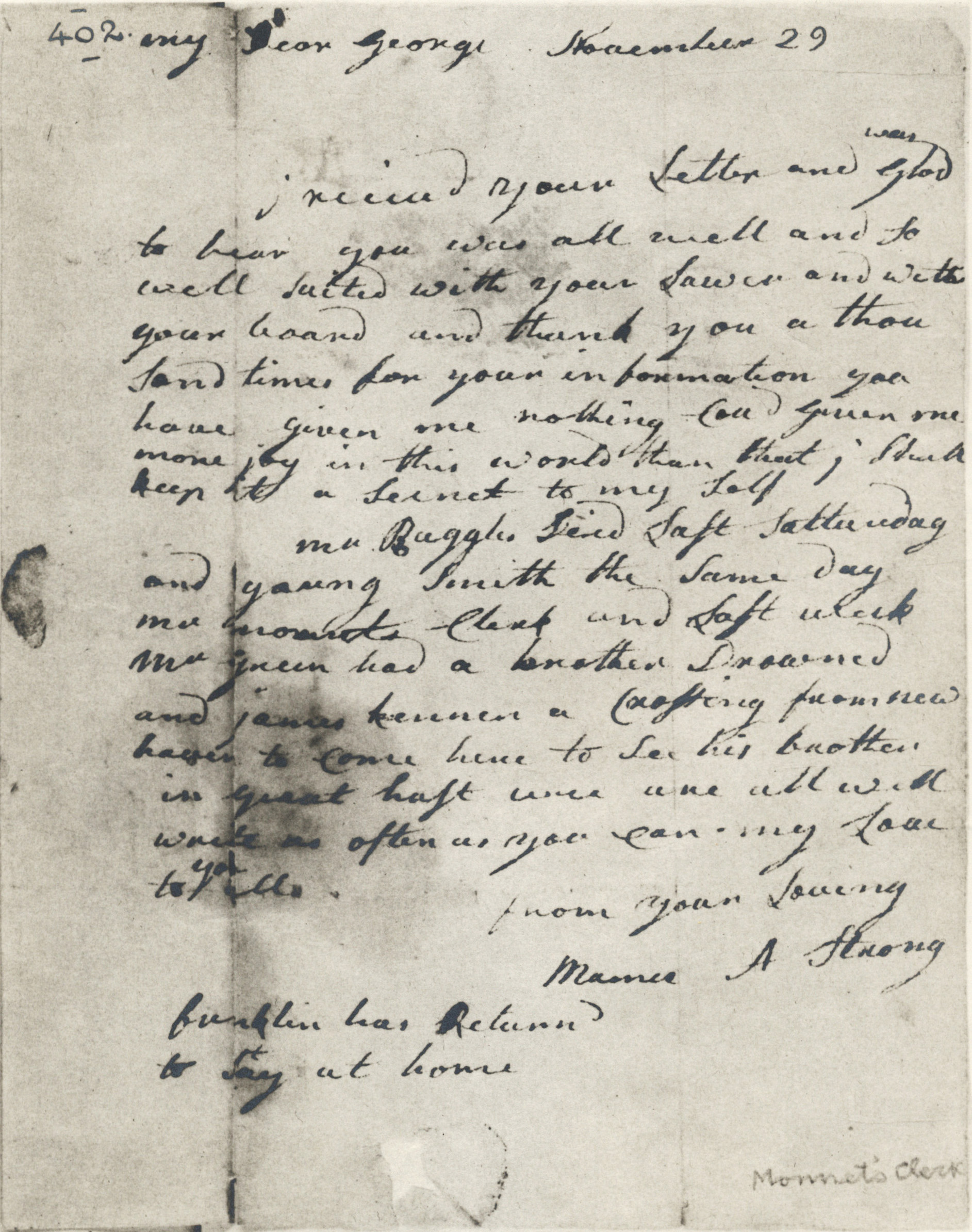 Anna Smith Strong to George Strong, Circa 1792-1812