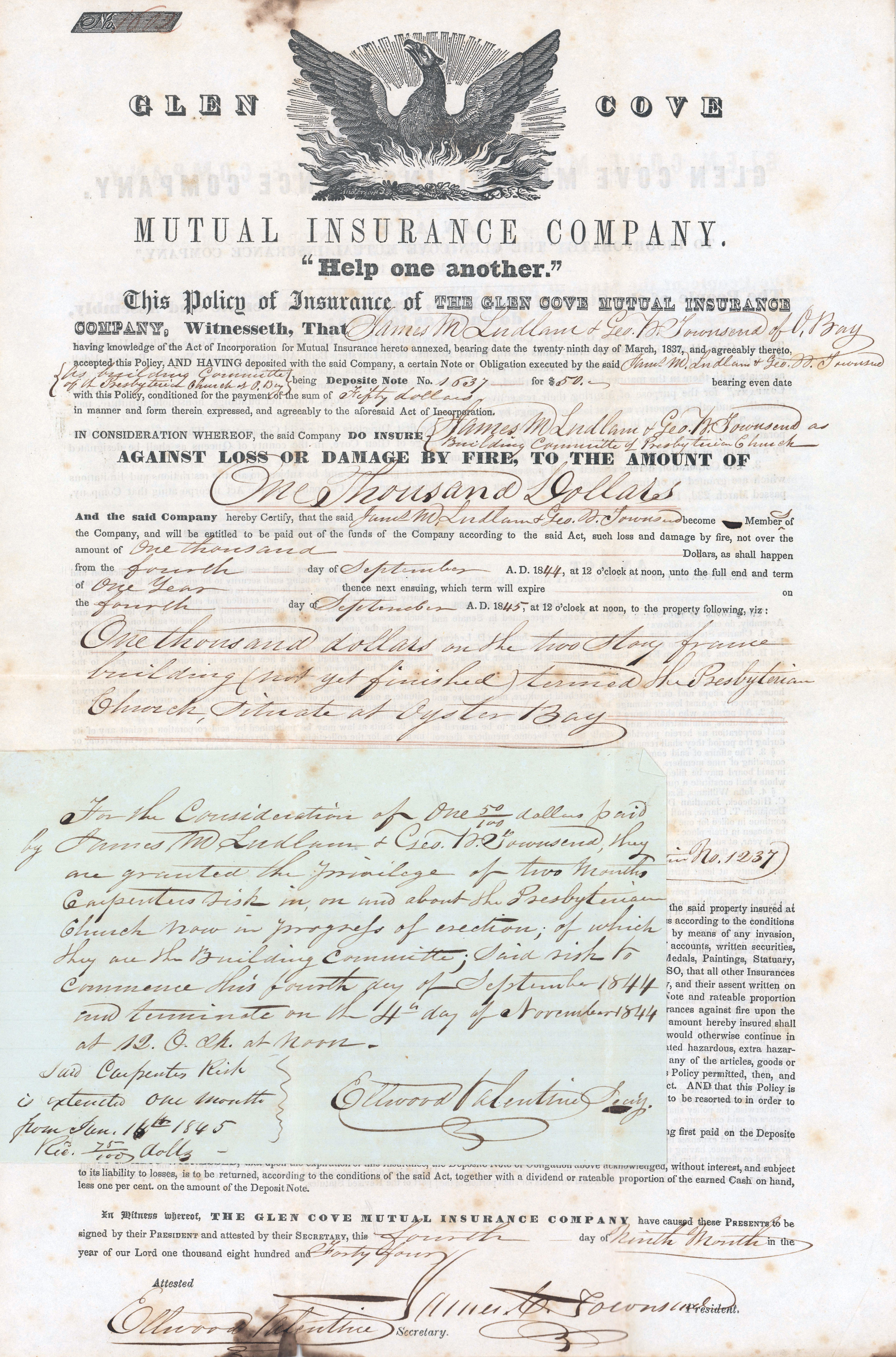 James Ludlam and George Townsend, Glen Cove Mutual Insurance Policy ...