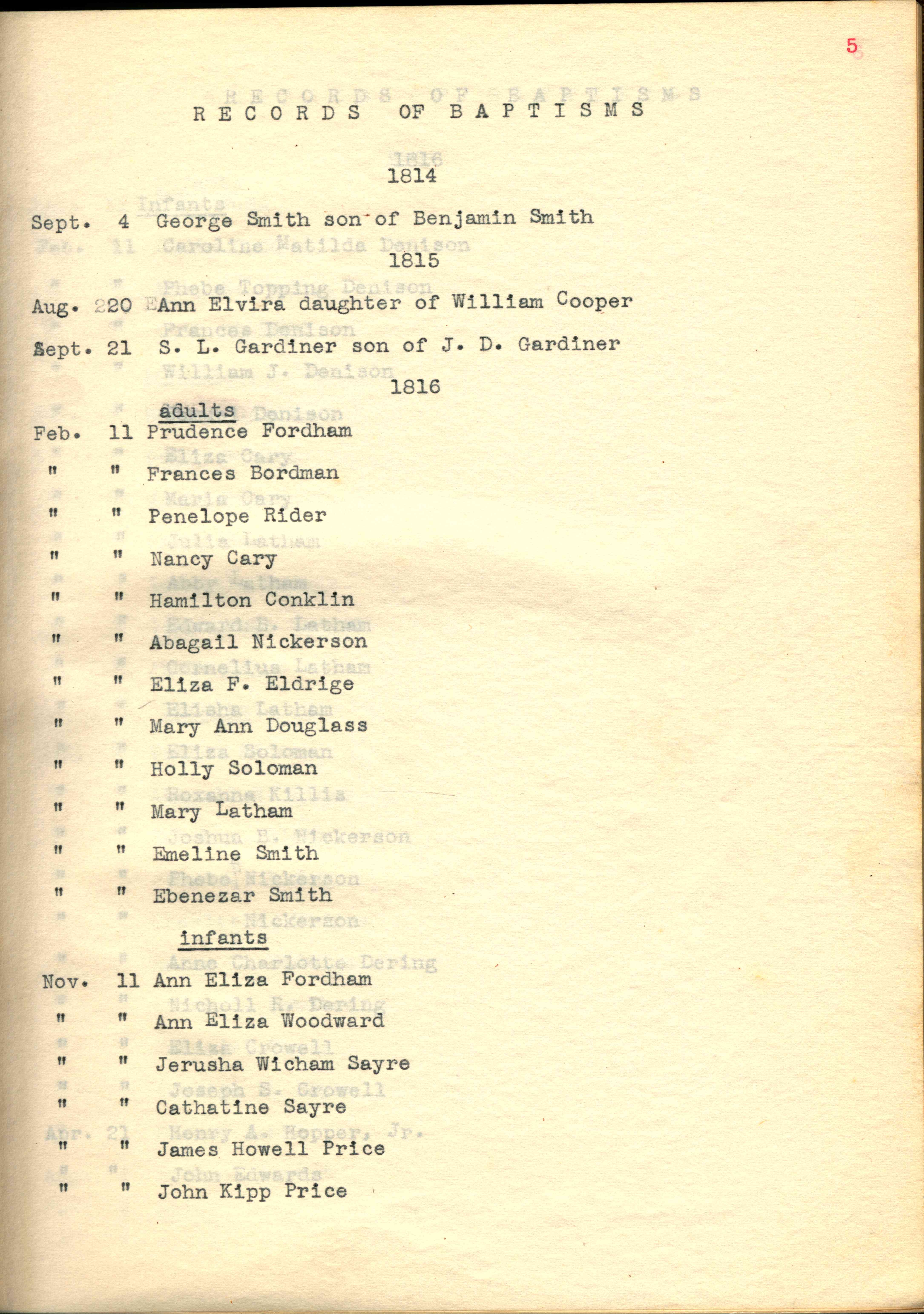 Sag Harbor Presbyterian Church Vital Records, 1791-1914