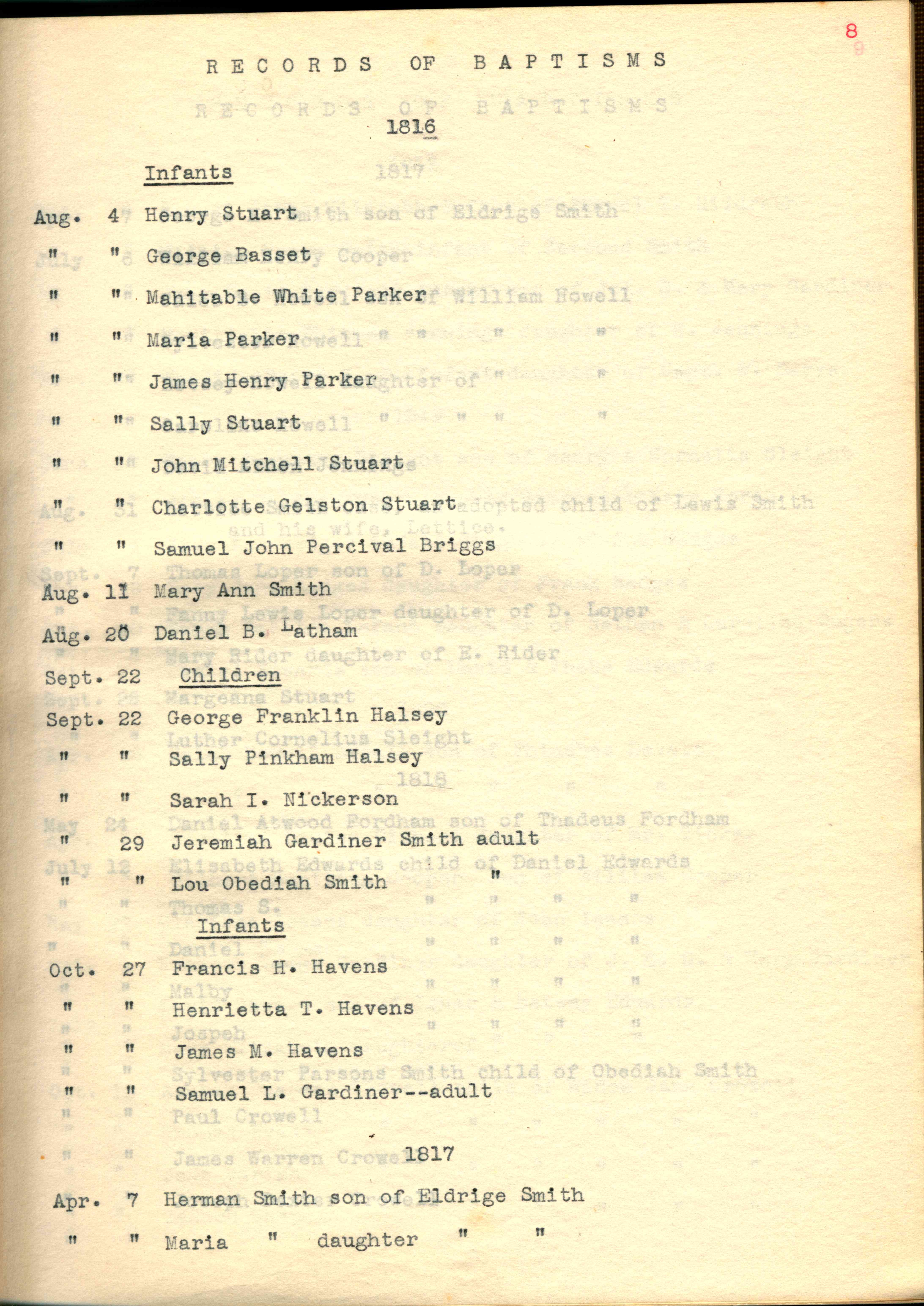 Sag Harbor Presbyterian Church Vital Records, 1791-1914