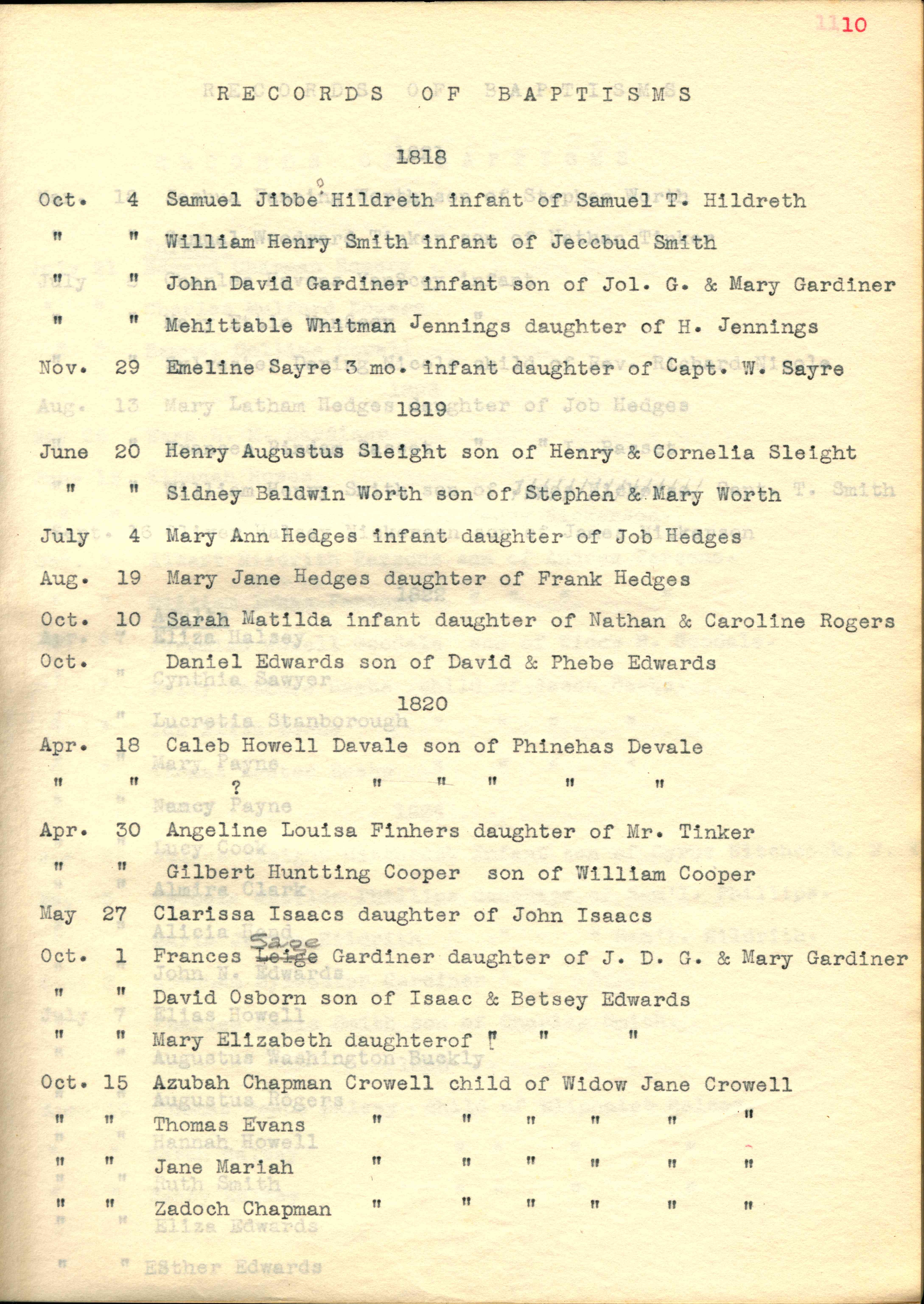 Sag Harbor Presbyterian Church Vital Records, 1791-1914