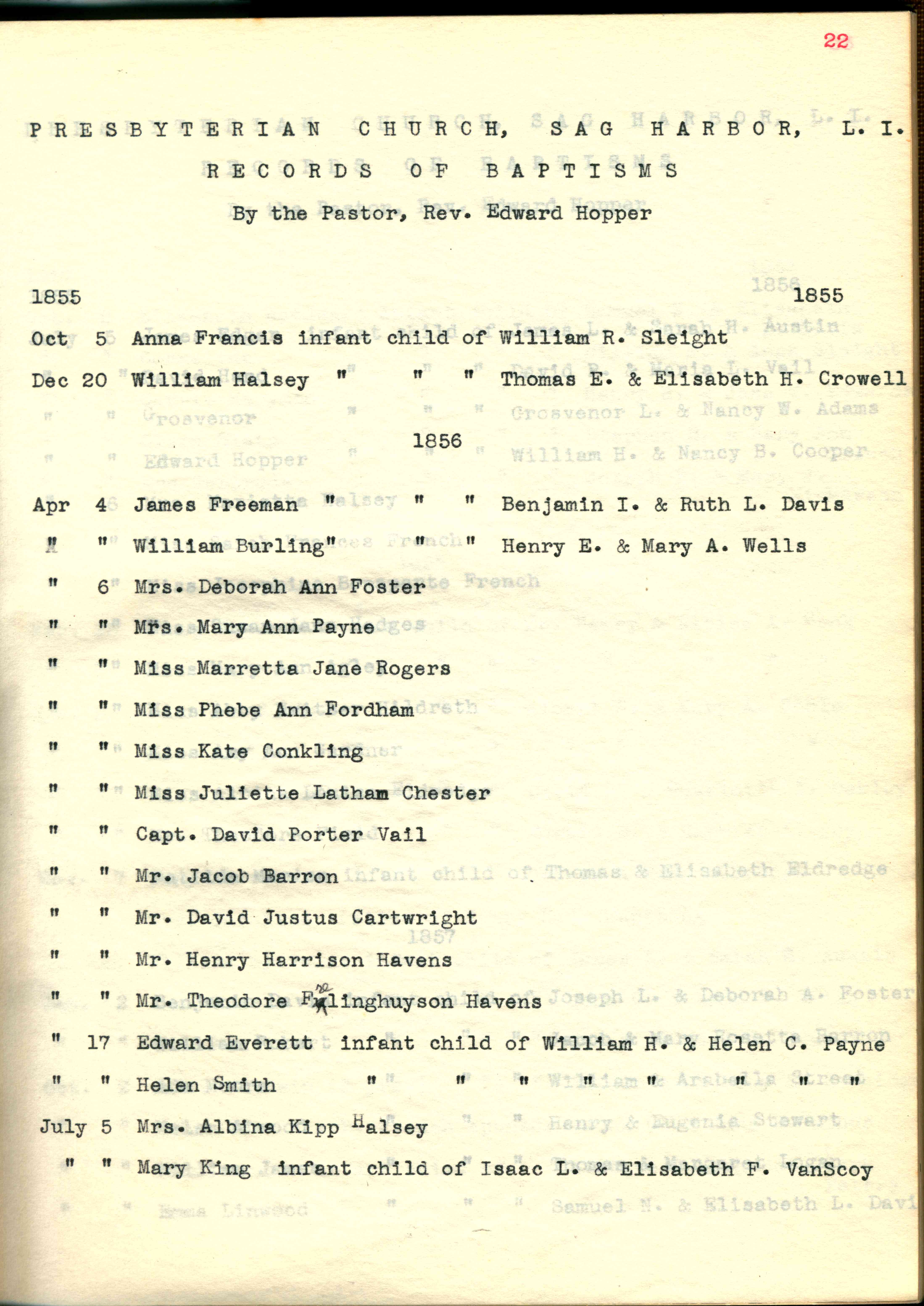 Sag Harbor Presbyterian Church Vital Records, 1791-1914