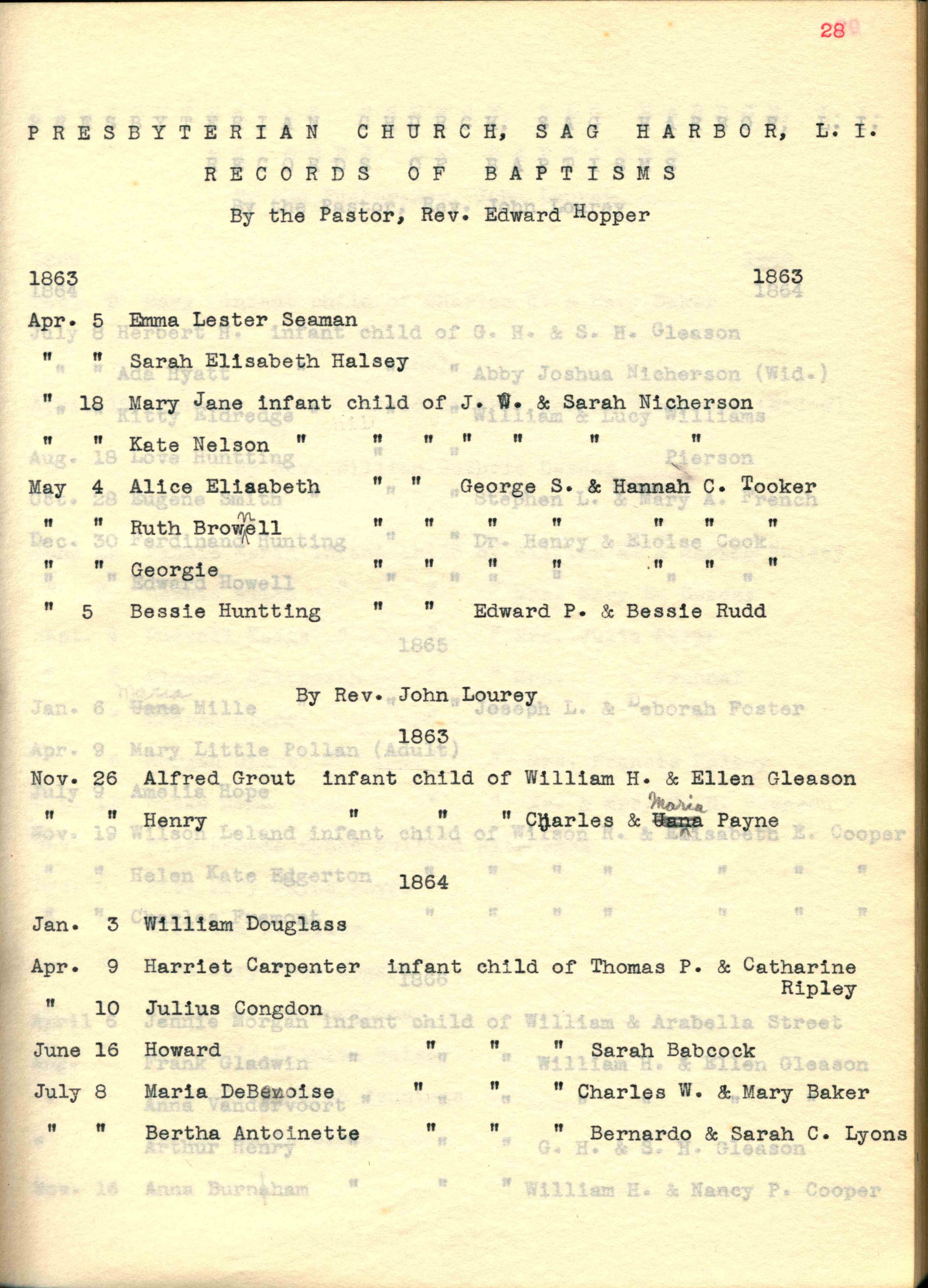 Sag Harbor Presbyterian Church Vital Records, 1791-1914