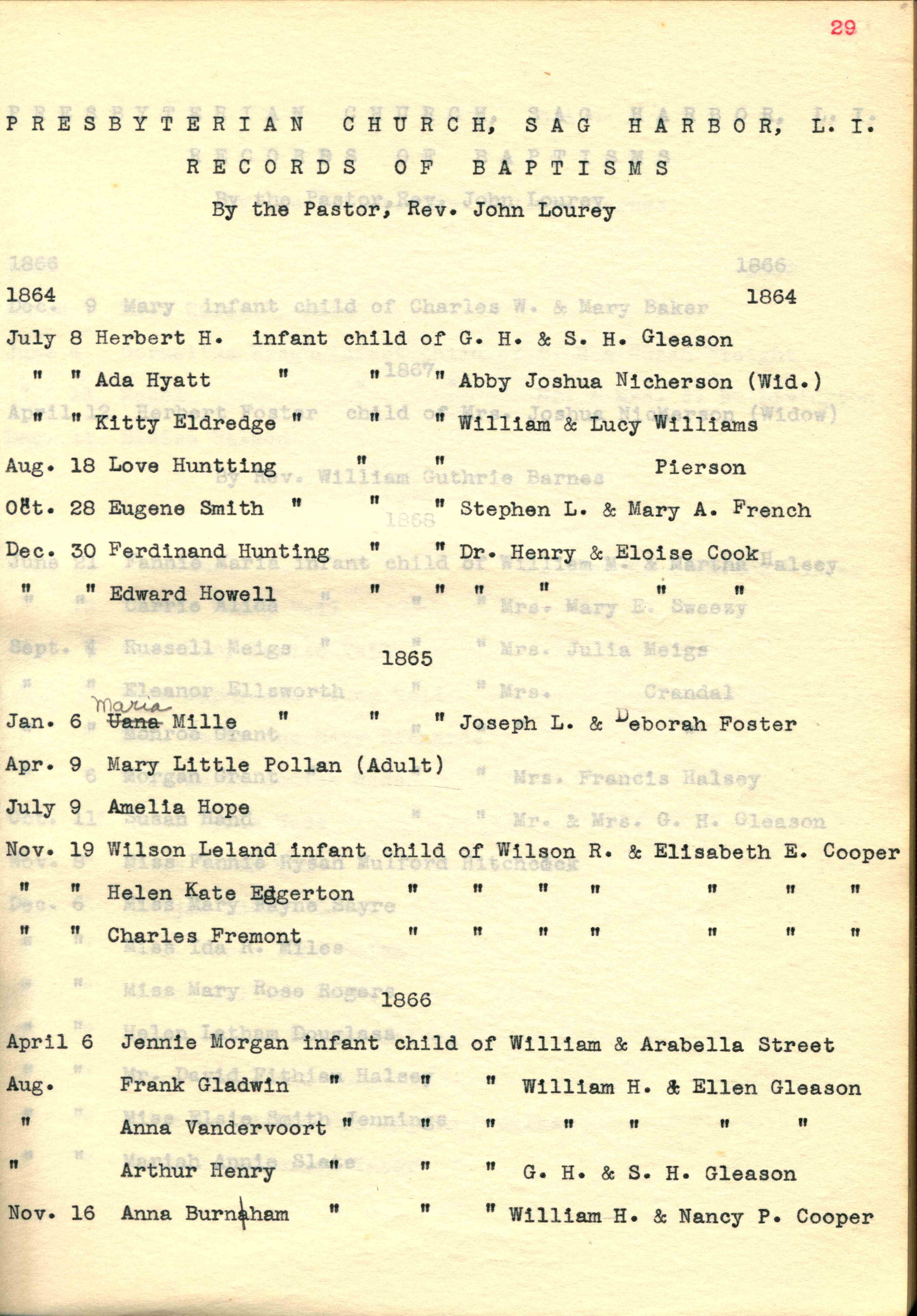 Sag Harbor Presbyterian Church Vital Records, 1791-1914