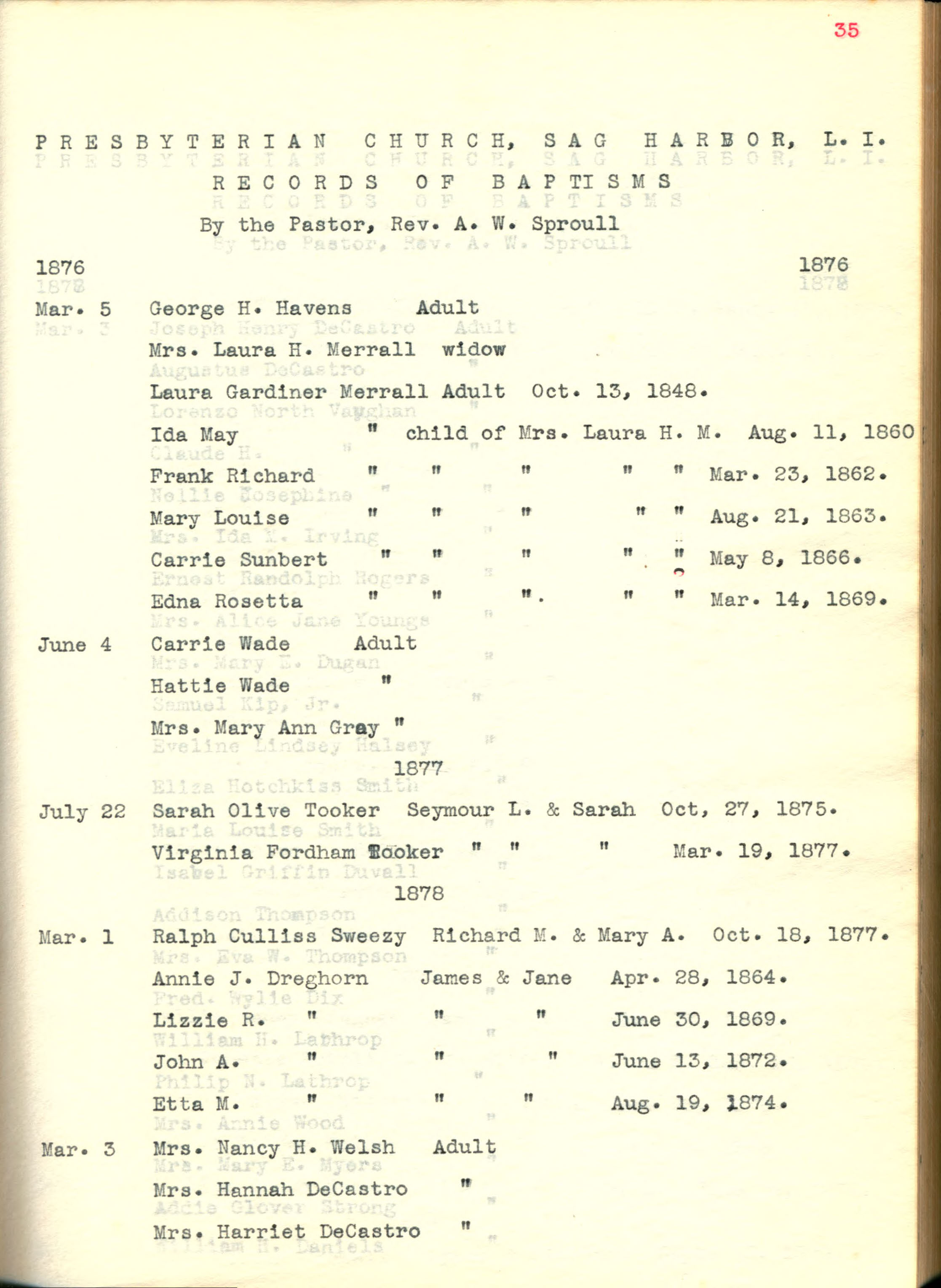 Sag Harbor Presbyterian Church Vital Records, 1791-1914