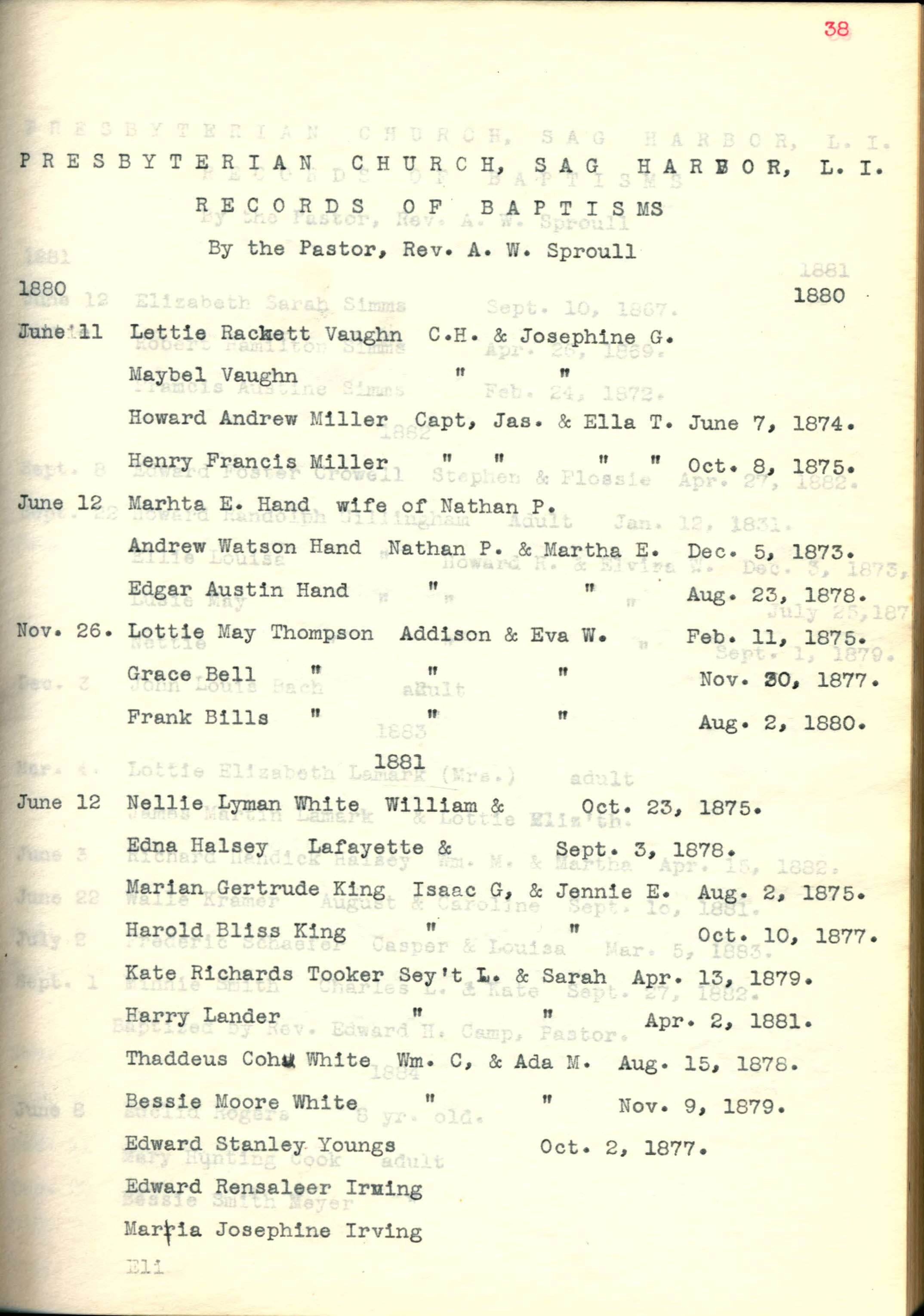 Sag Harbor Presbyterian Church Vital Records, 1791-1914