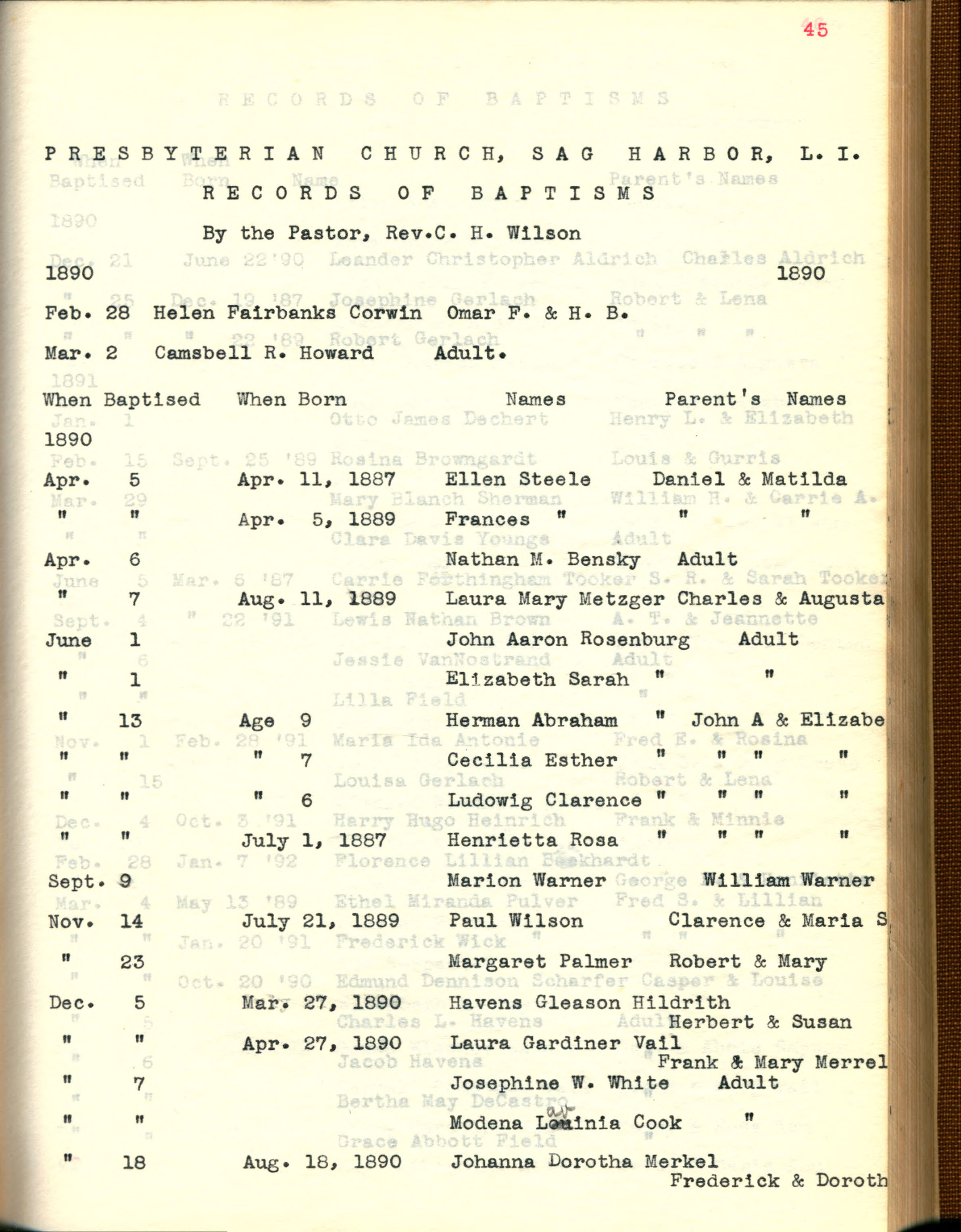 Sag Harbor Presbyterian Church Vital Records, 1791-1914