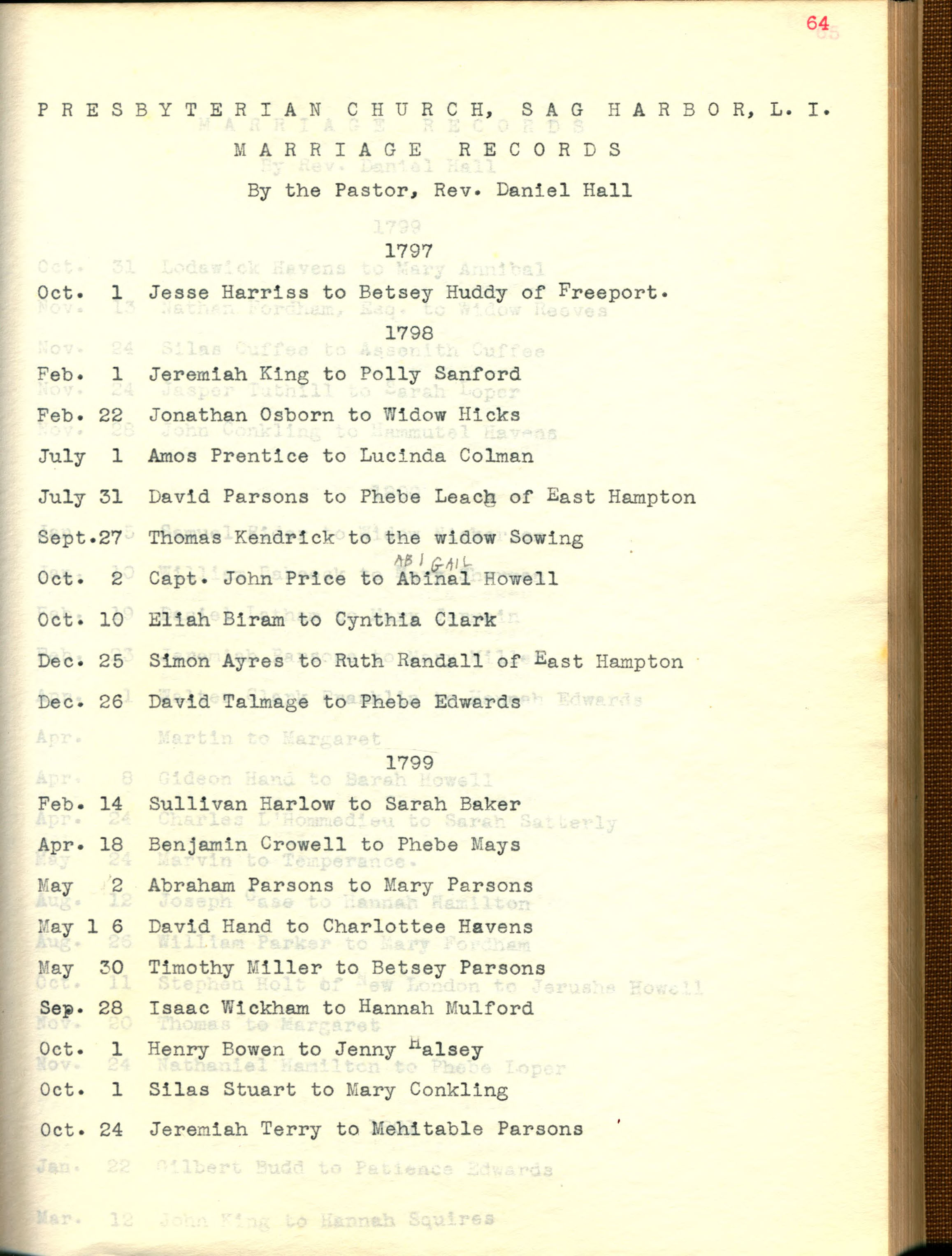Sag Harbor Presbyterian Church Vital Records, 1791-1914