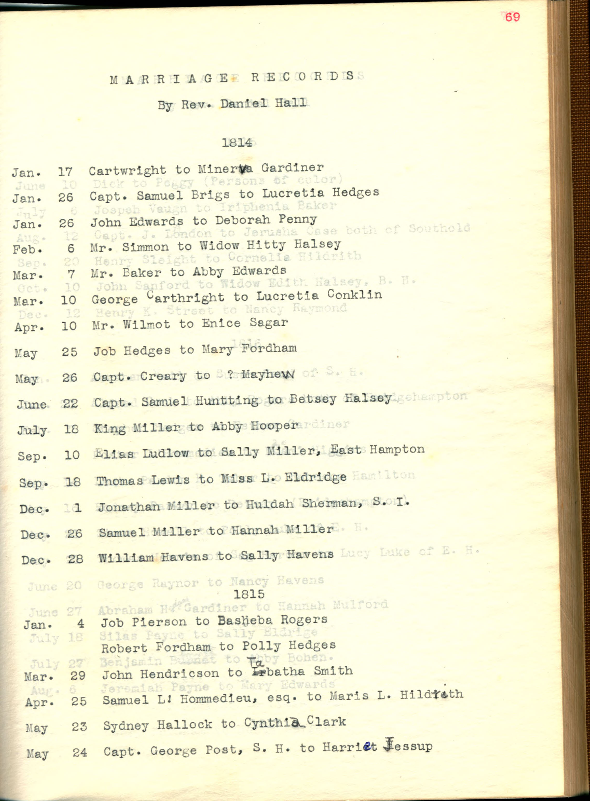 Sag Harbor Presbyterian Church Vital Records, 1791-1914