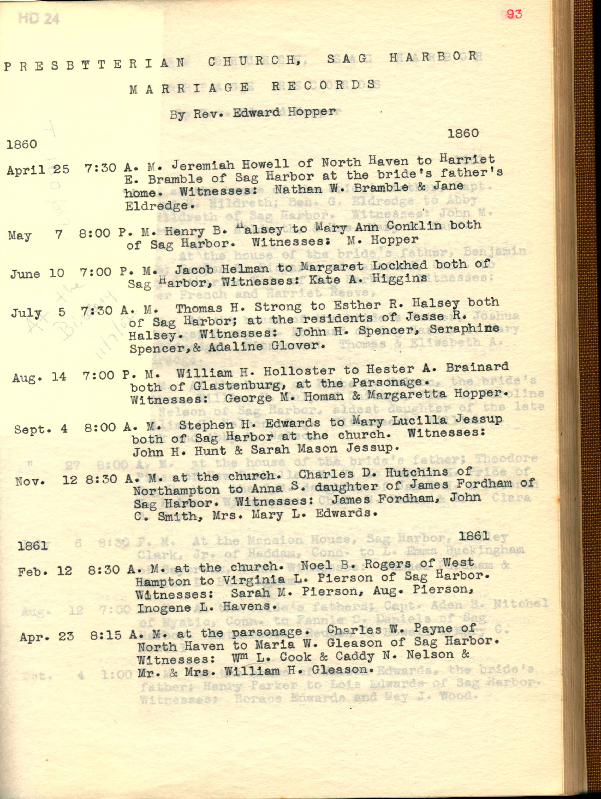 Sag Harbor Presbyterian Church Vital Records, 1791-1914