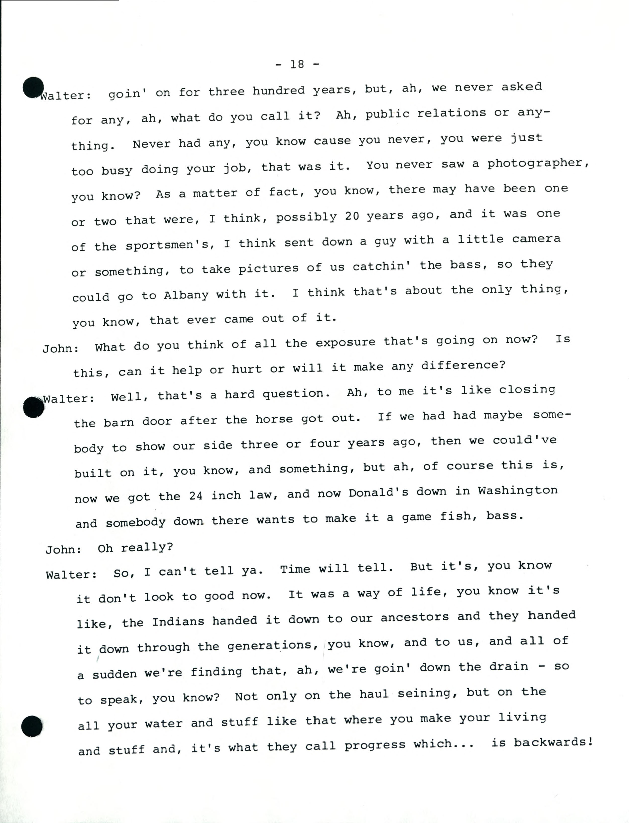 Interview with Walter Bennett 1089-C, December 13, 1983