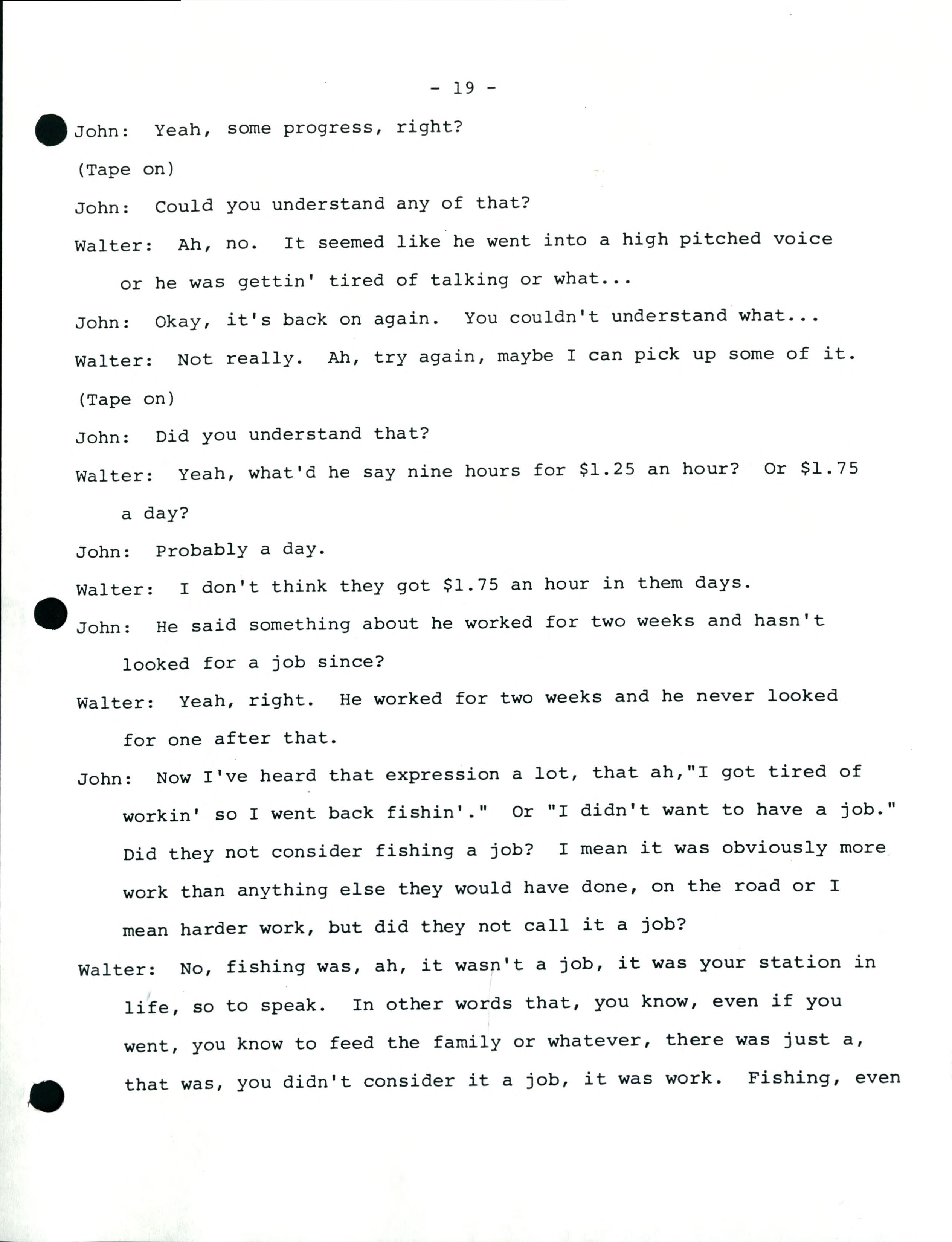 Interview with Walter Bennett 1089-C, December 13, 1983
