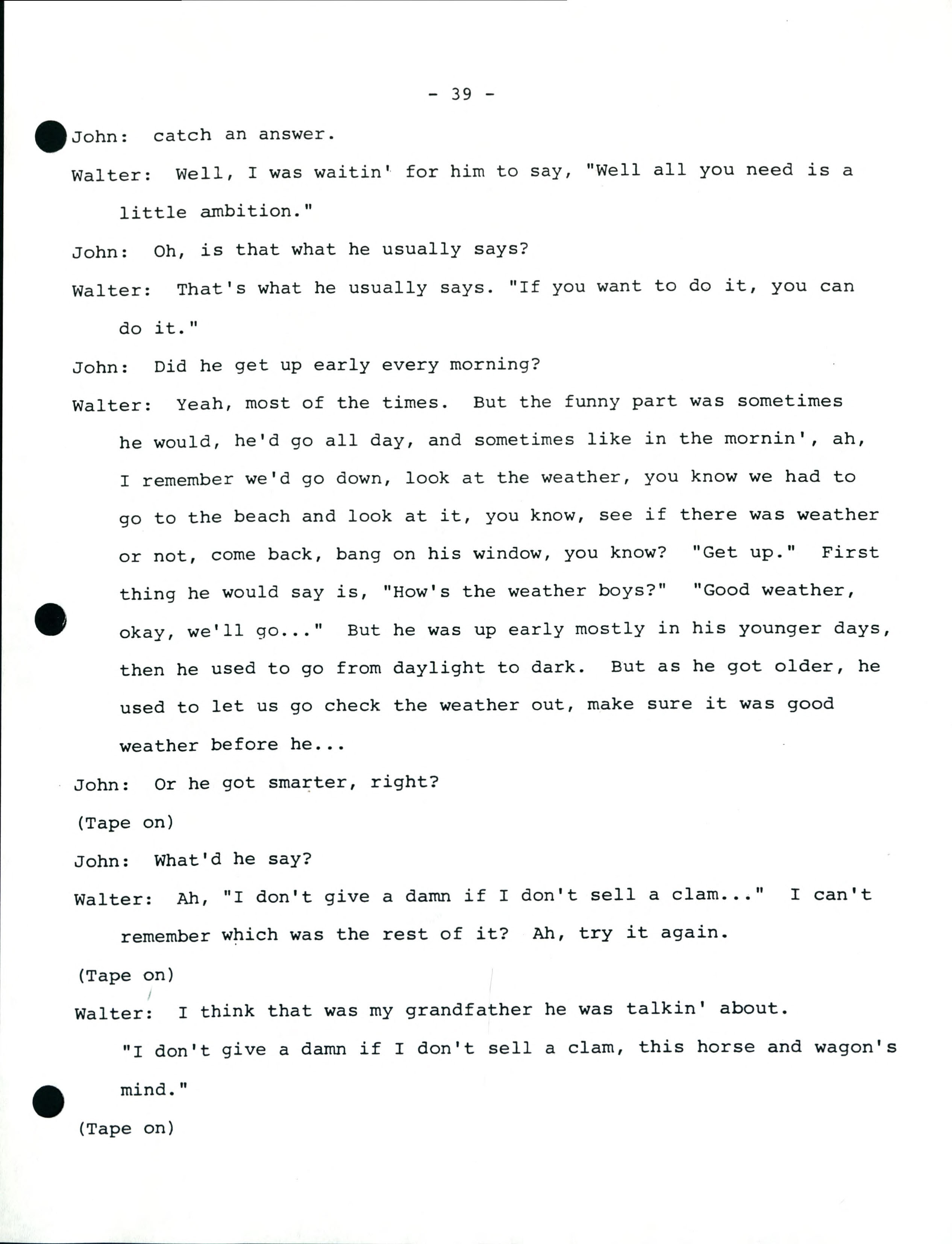 Interview with Walter Bennett 1089-C, December 13, 1983